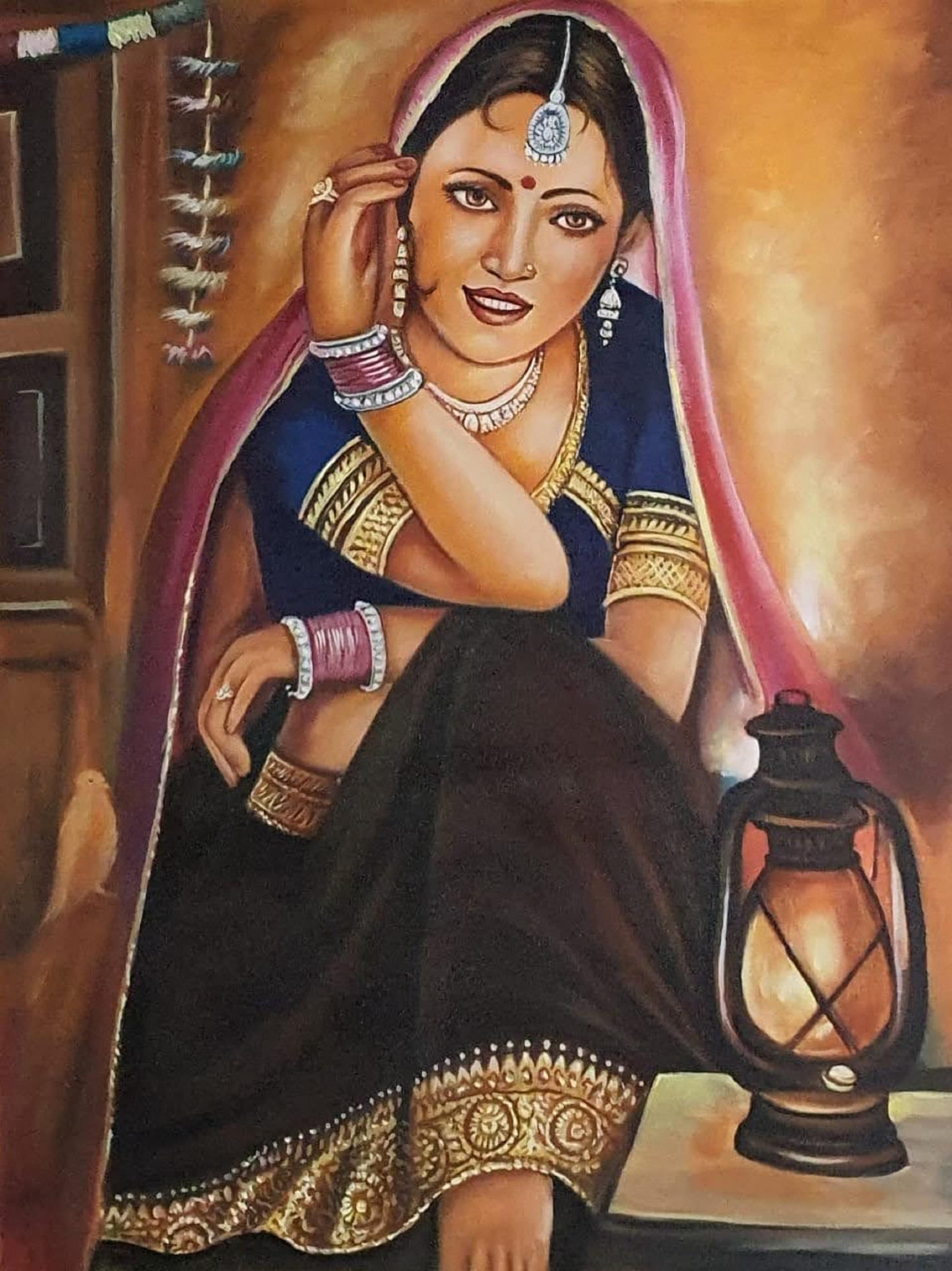 Indian Lady Traditional Paintings, Indian Folk Art Painting, Ethinic ...