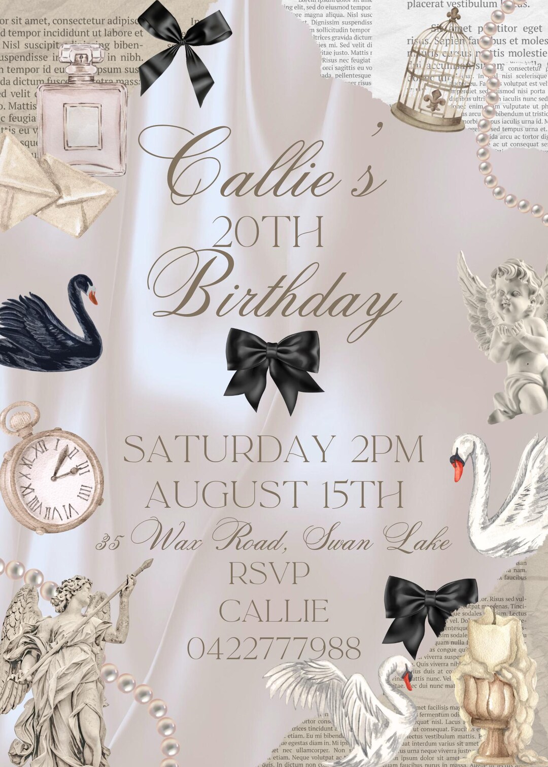 Aesthetic Satin/swan/simple Girl Birthday Invitation - Etsy