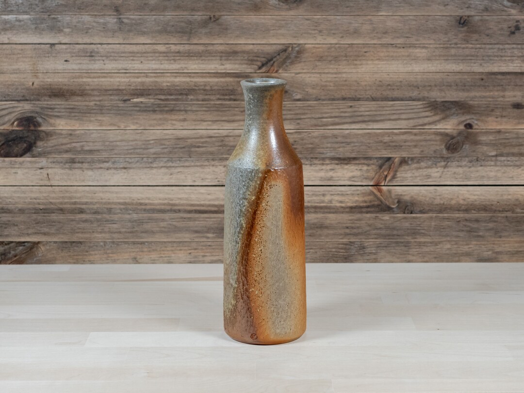 Wood Fired Stoneware Bottle-vase With Natural Colored Chattered Texture ...