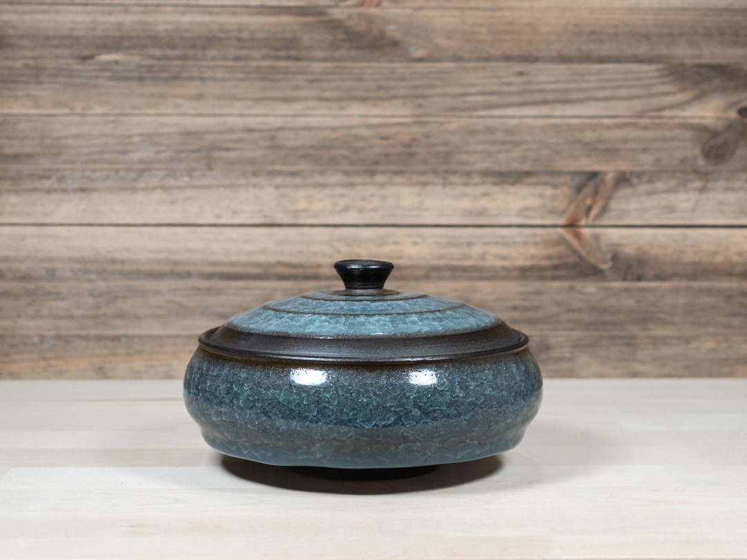 Ceramic Jewelry Box From Black Stoneware and Ligter Cobalt Blue Ice ...