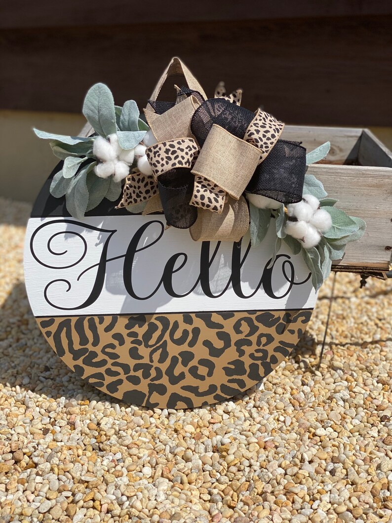 Welcome Signs for Front Door Shiplap Leopard Print Hello - Etsy