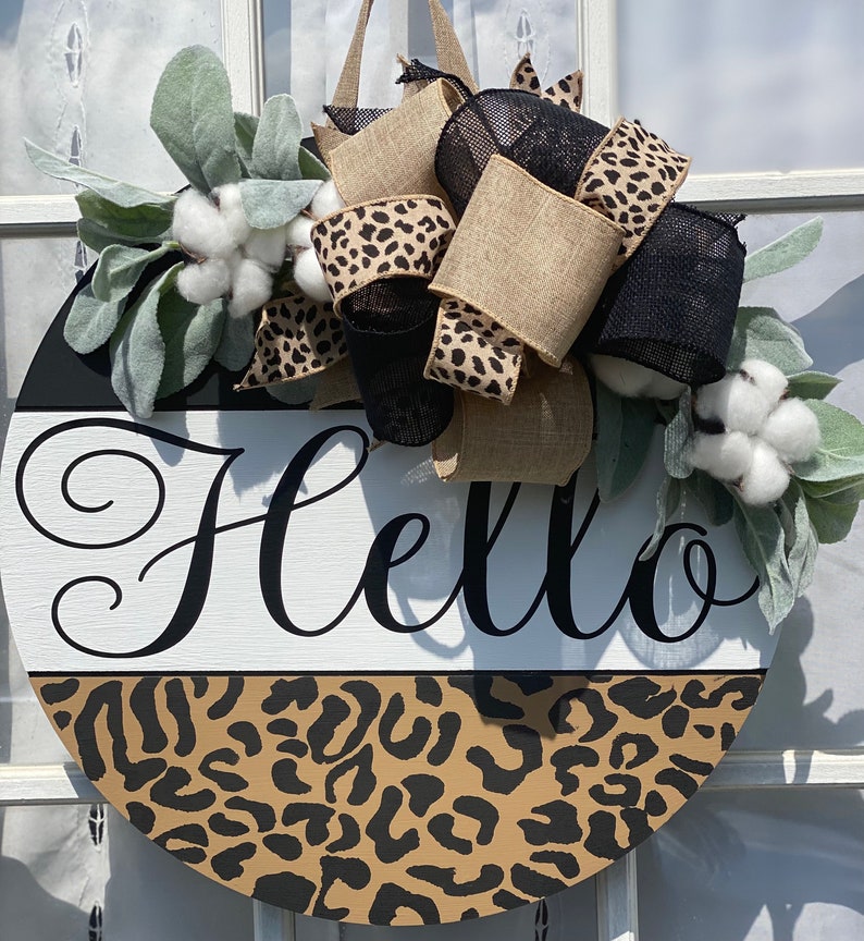 Welcome Signs for Front Door Shiplap Leopard Print Hello - Etsy