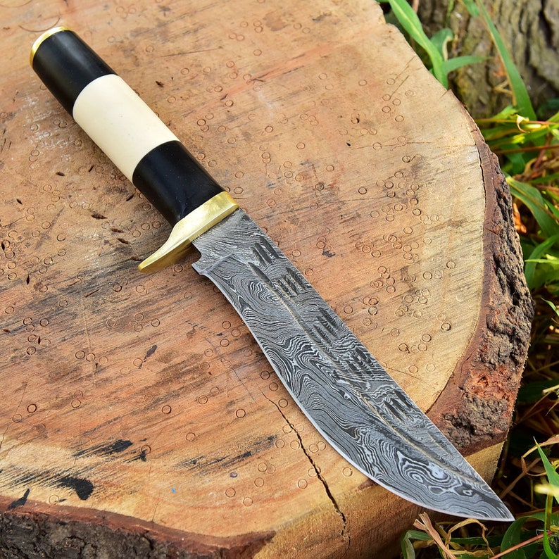 Handmade Damascus Hunting Knife With Bone and Wood Handle, Gift for ...