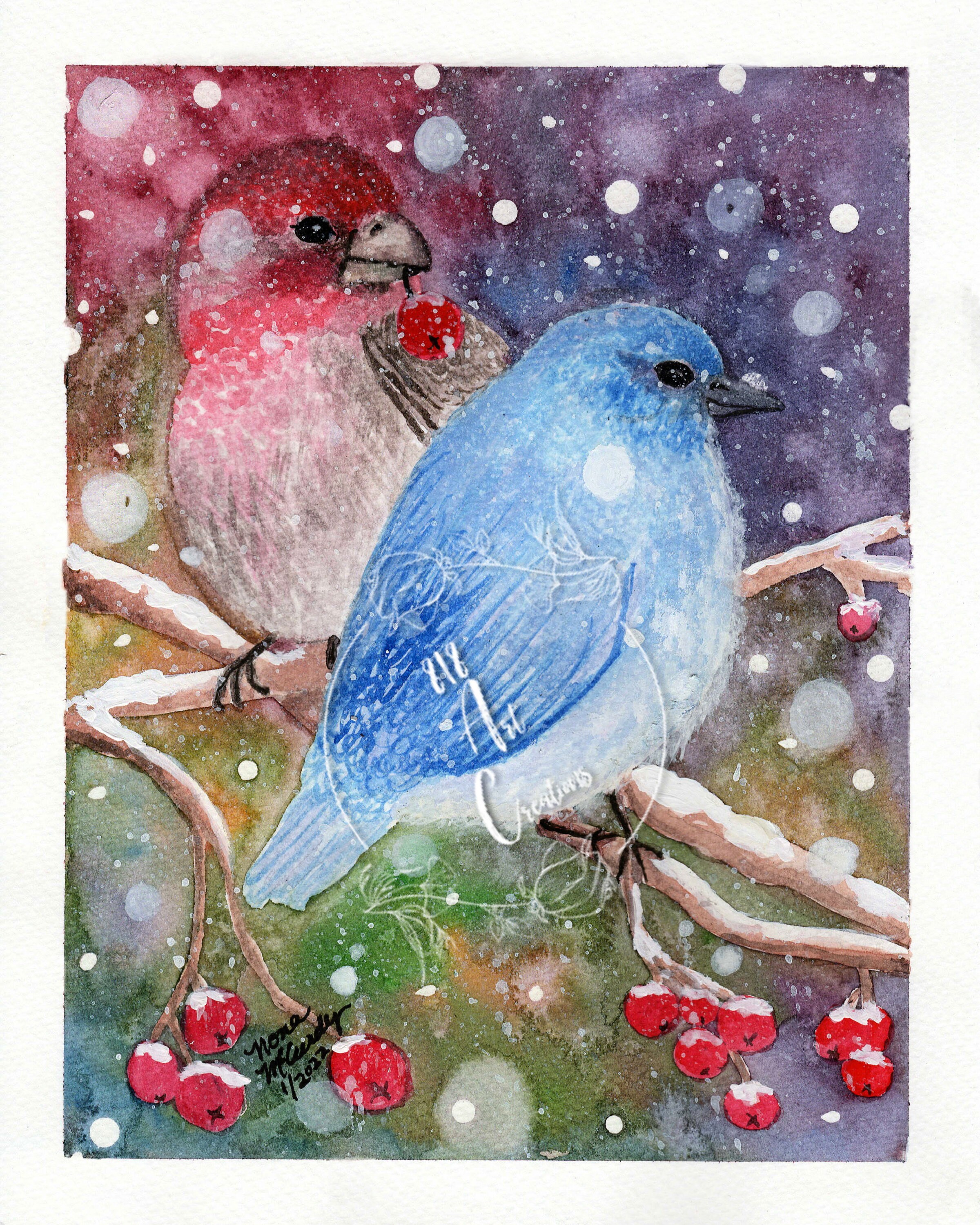 Idaho Finch & Bluebird Watercolor Painting, Printable digital File - Etsy