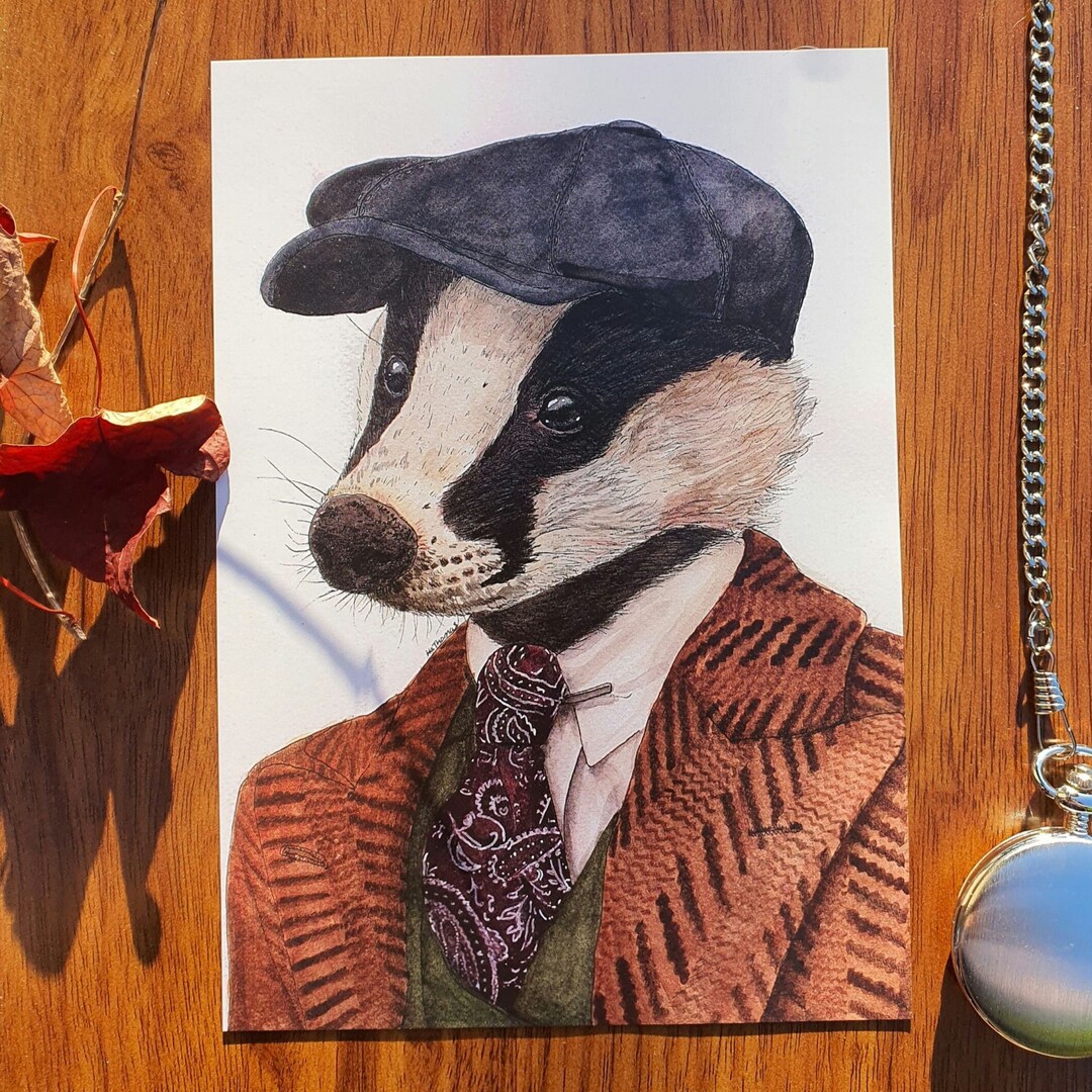 Dapper Badger in Tweed Suit, A5 Watercolour Print, Furry Print ...