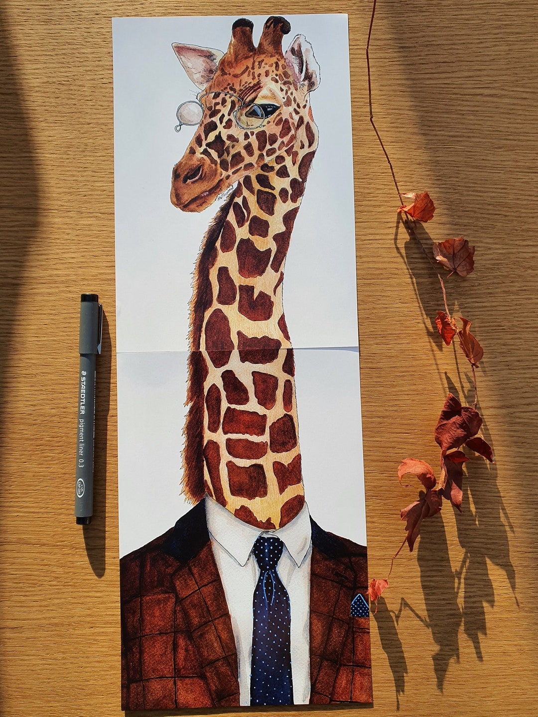 Dapper Giraffe Portrait, A4 Wall Art Print, Furry Painting, Animals in ...