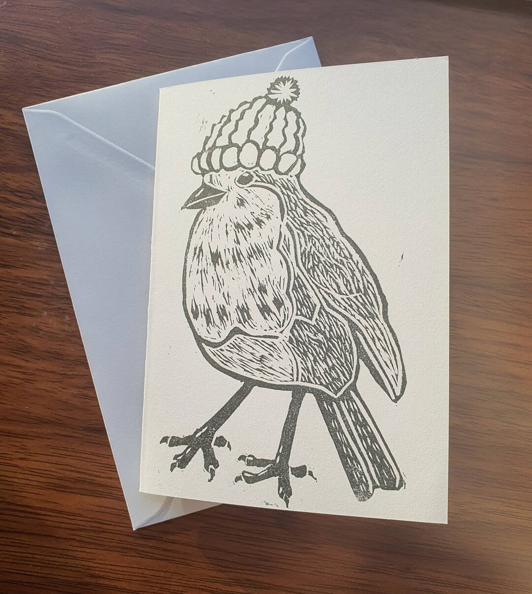 Robin Christmas Card, Linocut Card, Christmas Robin, Robin Gift, Xmas ...