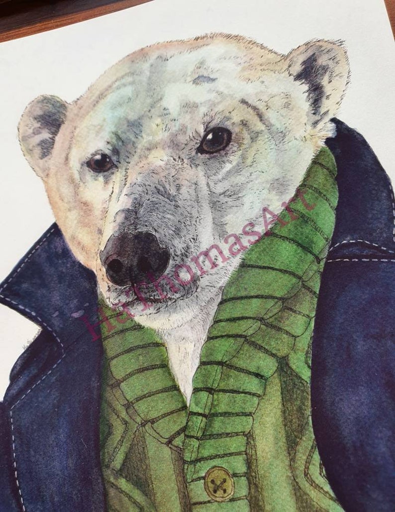Dapper Polar Bear Art, A4 Wall Art, Animals in Clothes, Polar Bear ...