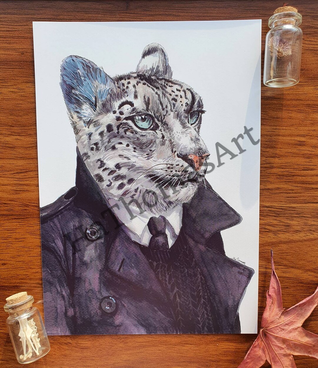 Dapper Snow Leopard Art, A5 Wall Art, Animals in Clothes, Snow Leopard ...