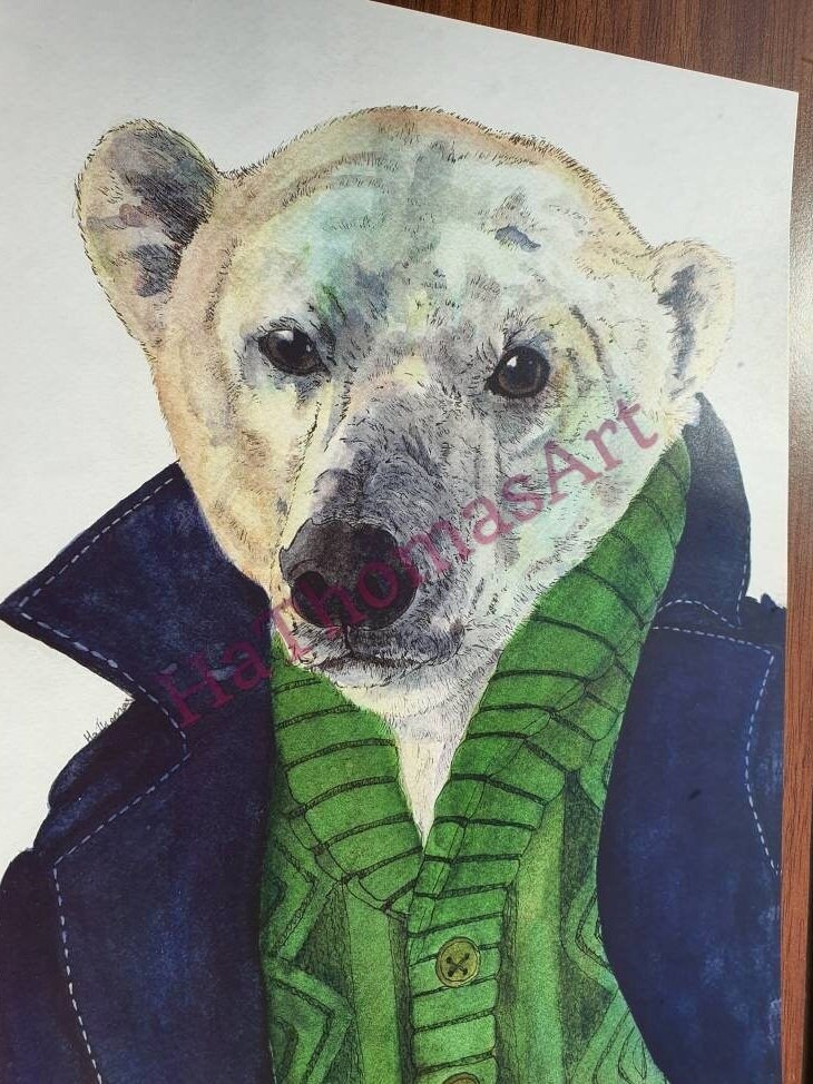 Dapper Polar Bear Art, A4 Wall Art, Animals in Clothes, Polar Bear ...