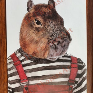 Dapper Capybara, A4 Watercolour Wall Art Print, Quirky Wildlife Art ...