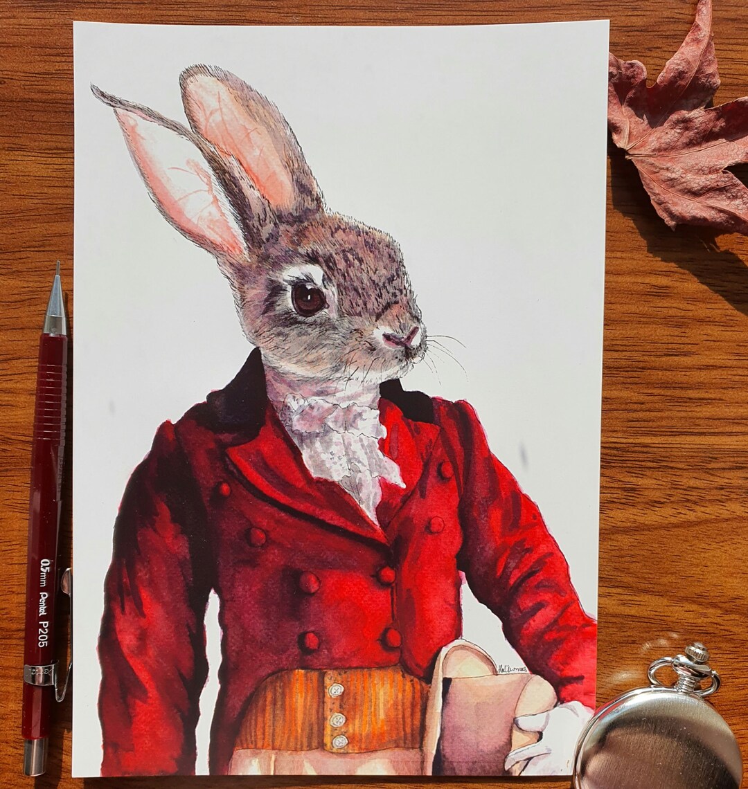 Dapper Rabbit, A5 Wall Art Print, Regency Vintage Portrait, Furry ...