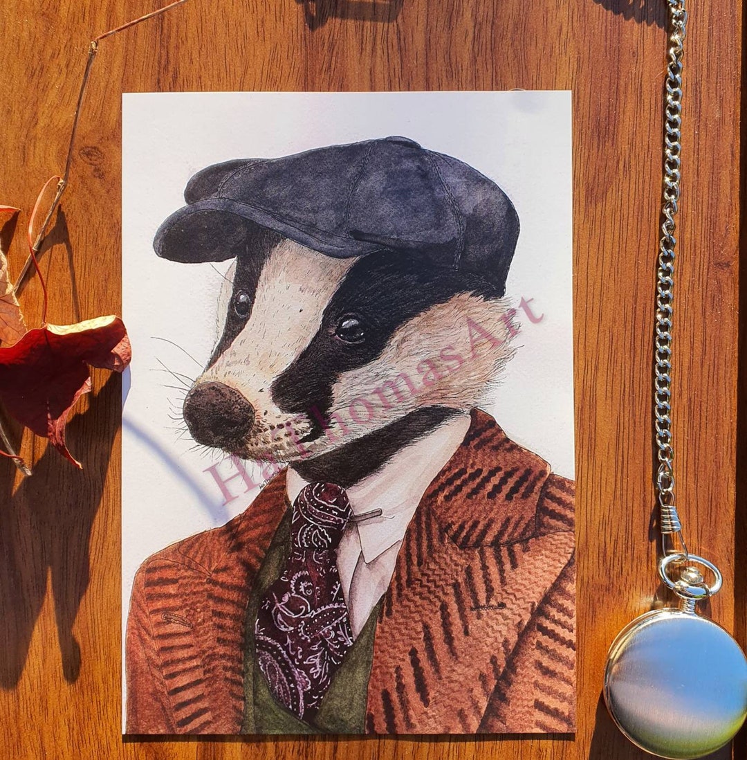Dapper Badger in Tweed Suit A5 Watercolour Print Furry - Etsy