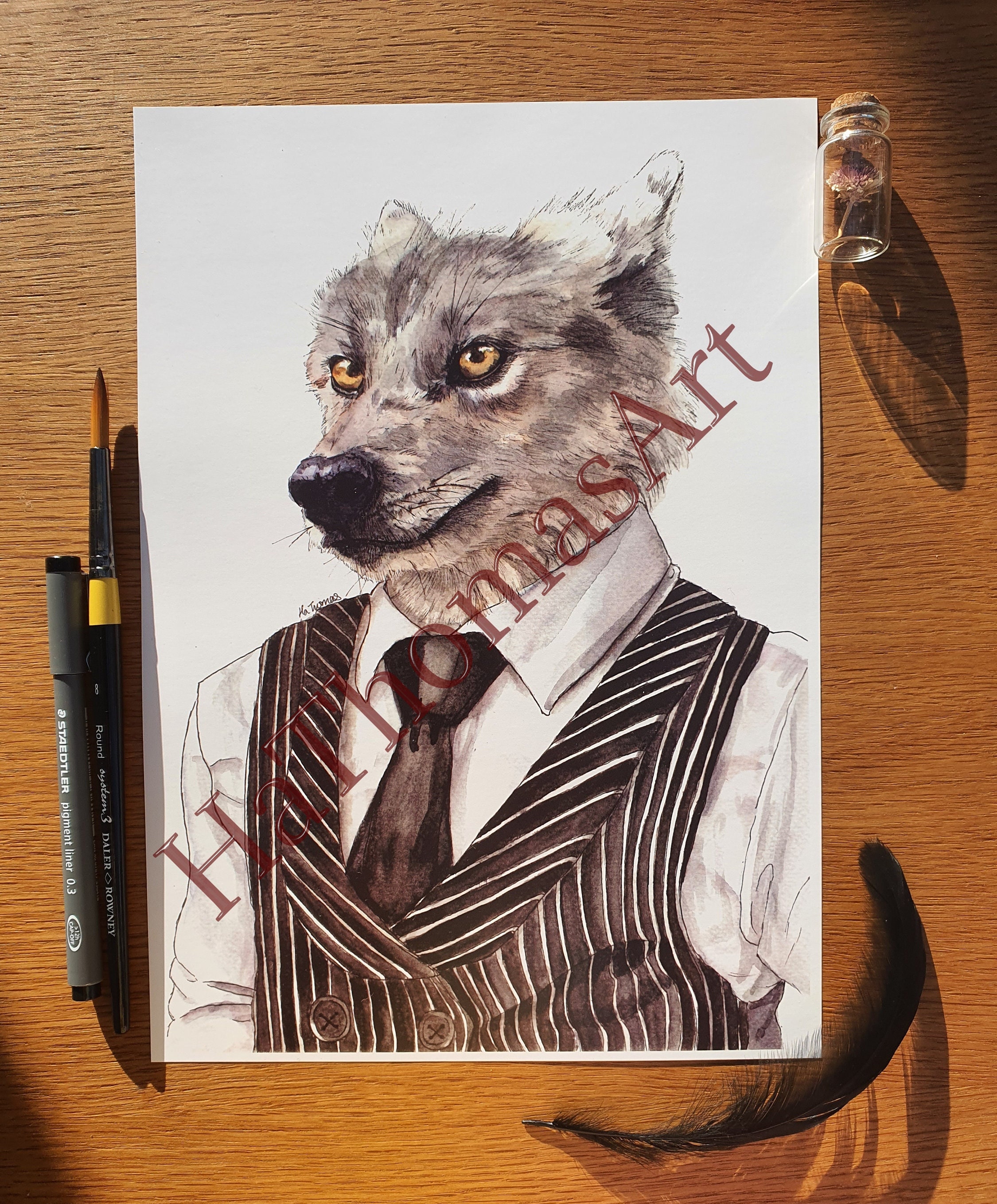 Dapper Wolf Art A4 Furry Art Print Animals in Clothes Print - Etsy