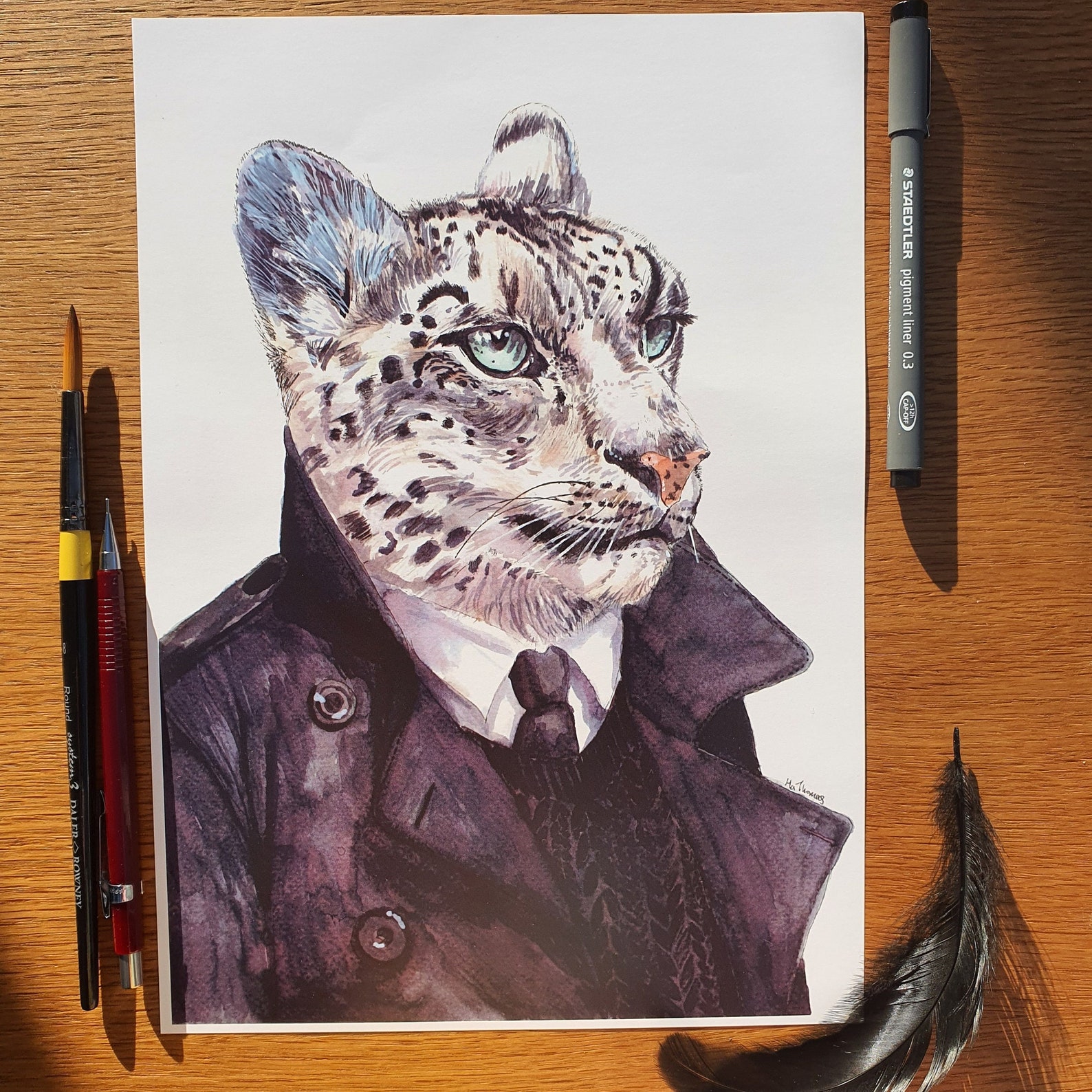 Dapper Snow Leopard Art, A4 Wall Art, Animals in Clothes, Snow Leopard ...