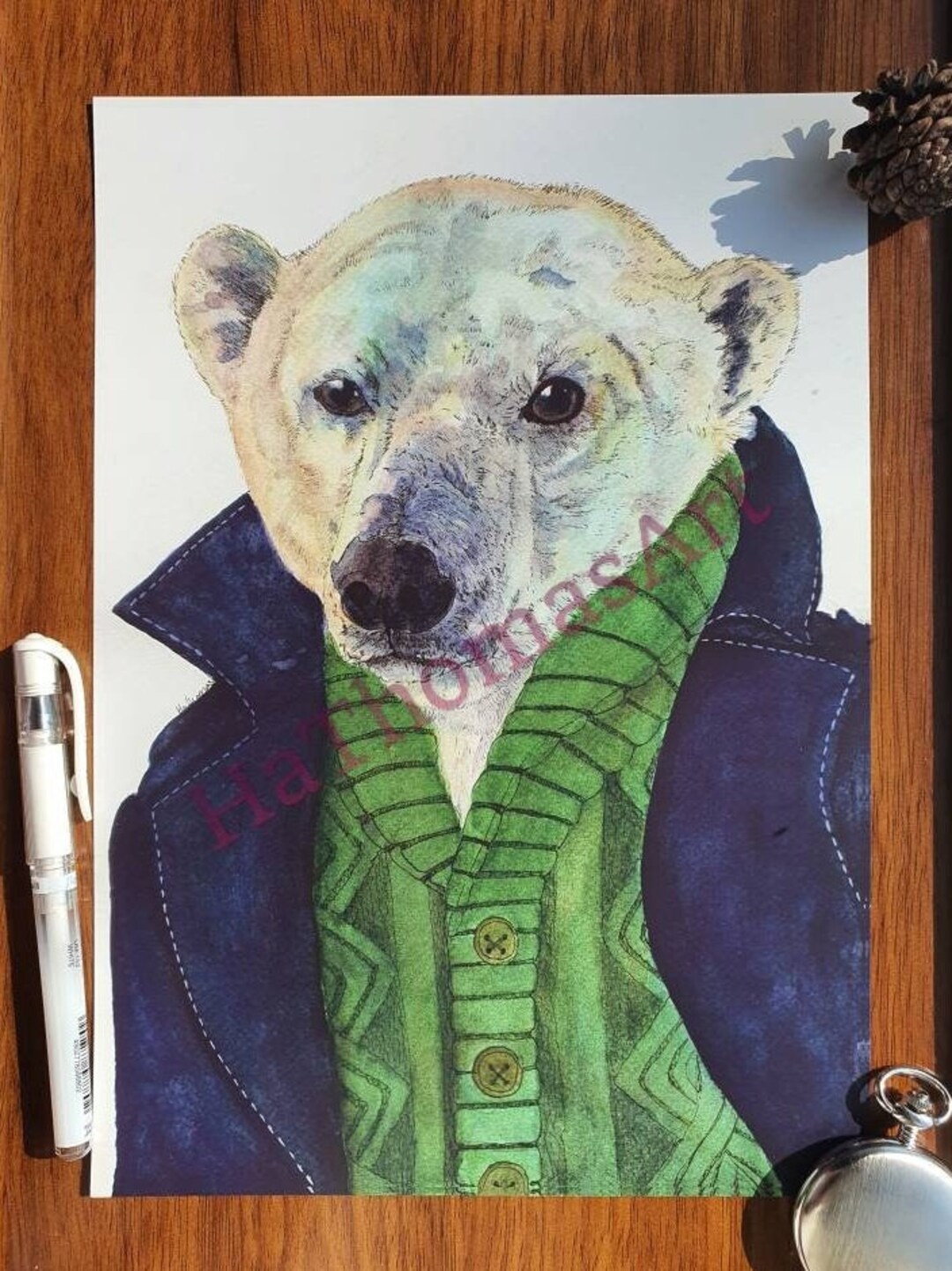 Dapper Polar Bear Art, A4 Wall Art, Animals in Clothes, Polar Bear ...