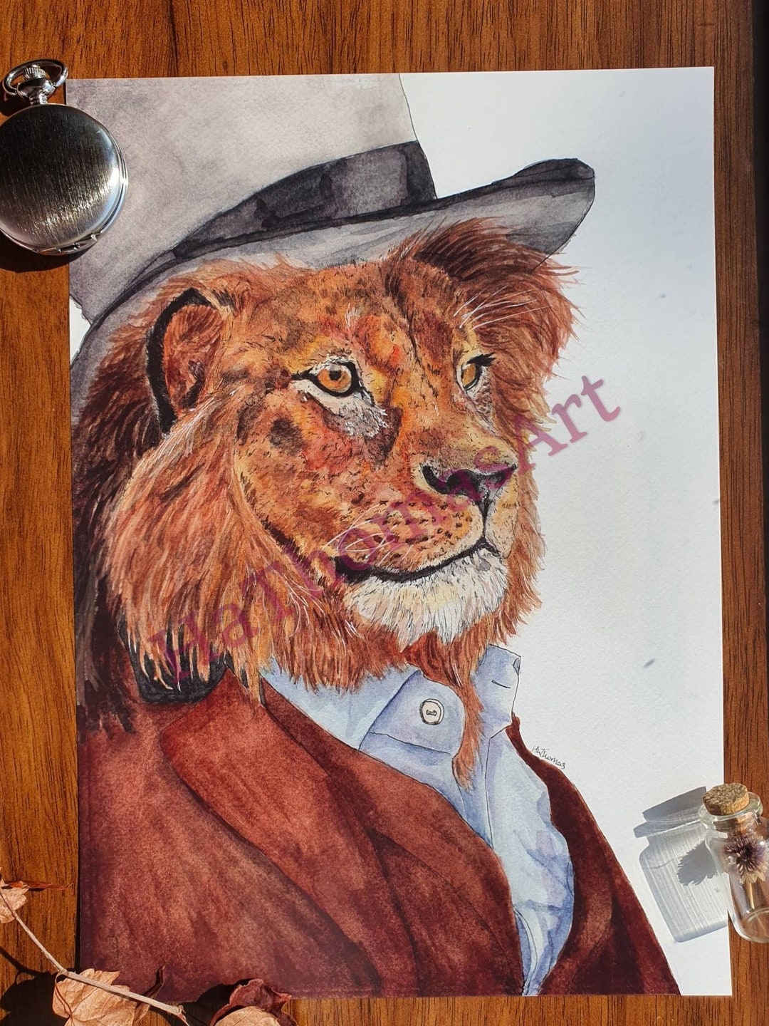 Dapper Lion Art, A5 Watercolour Print, Animal Wall Art, Quirky Dandy Lion, Furry Art Print, Big ...
