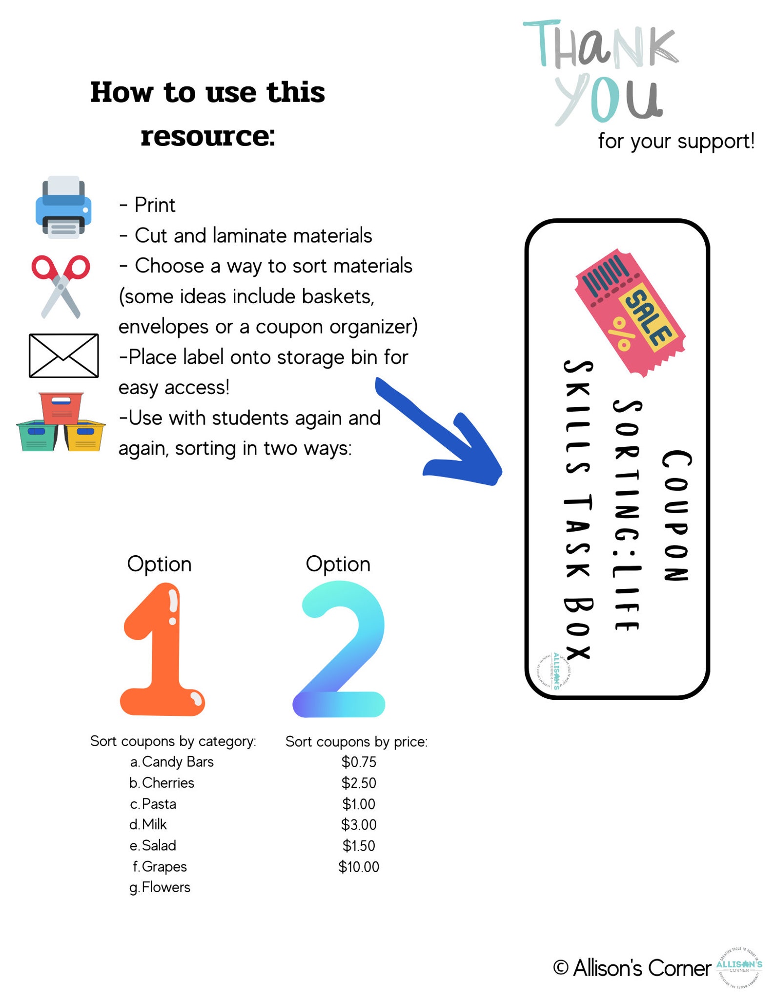 Coupon Sorting: Life Skills Task Box Digital Download - Etsy