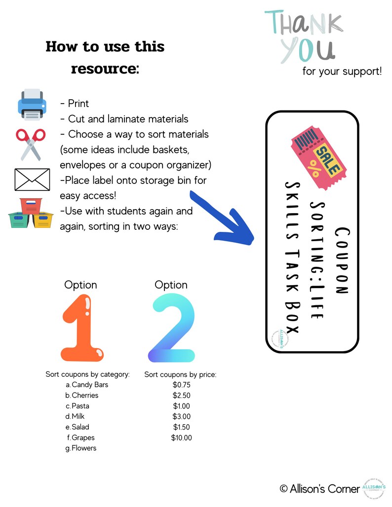 Coupon Sorting: Life Skills Task Box - Digital Download - Etsy