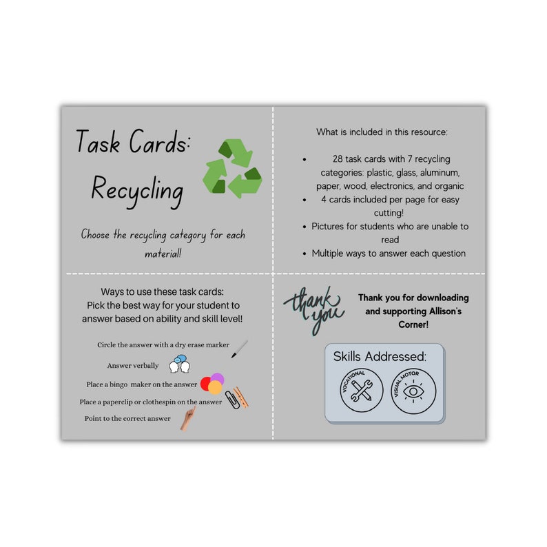 Task Cards: Recycling - Digital Download - Etsy