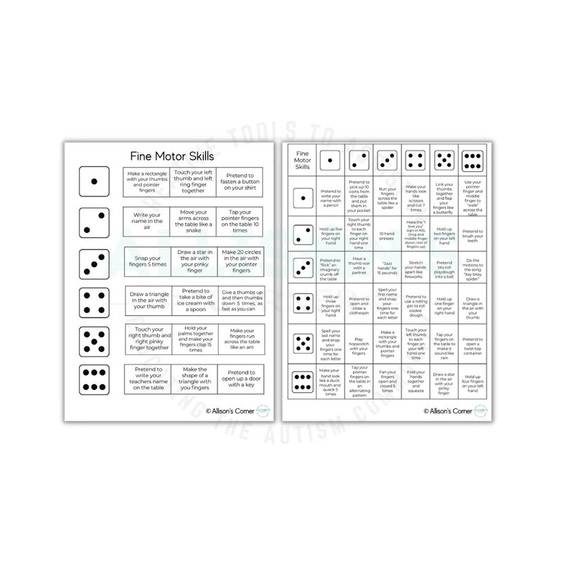 Fine & Gross Motor Dice Game: Bundle - Etsy