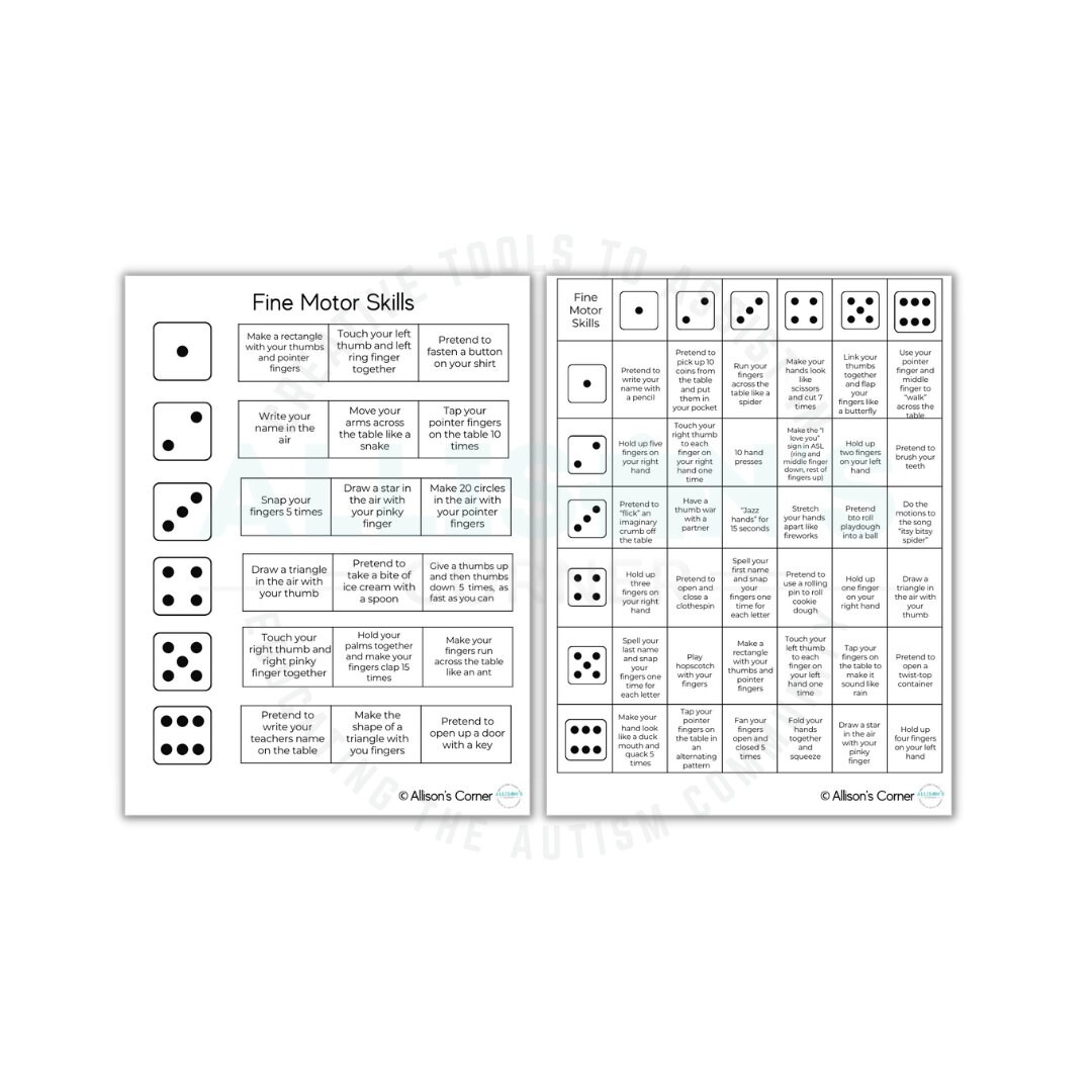 Fine & Gross Motor Dice Game: Bundle - Etsy