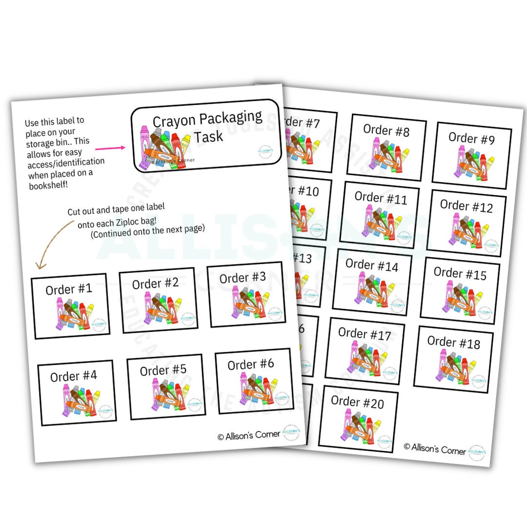 Crayon Packaging Activity- Life Skills Task Box: Digital Download - Etsy
