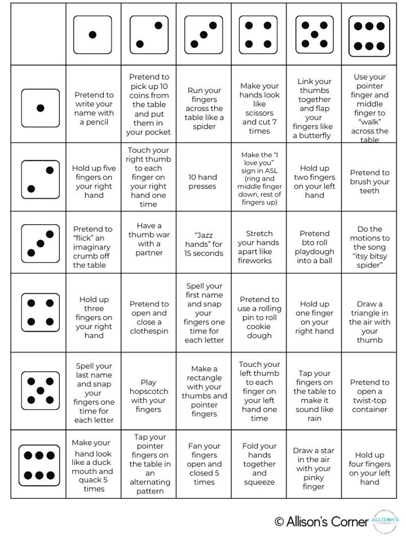 Fine Motor Dice Game - Digital Download - Etsy