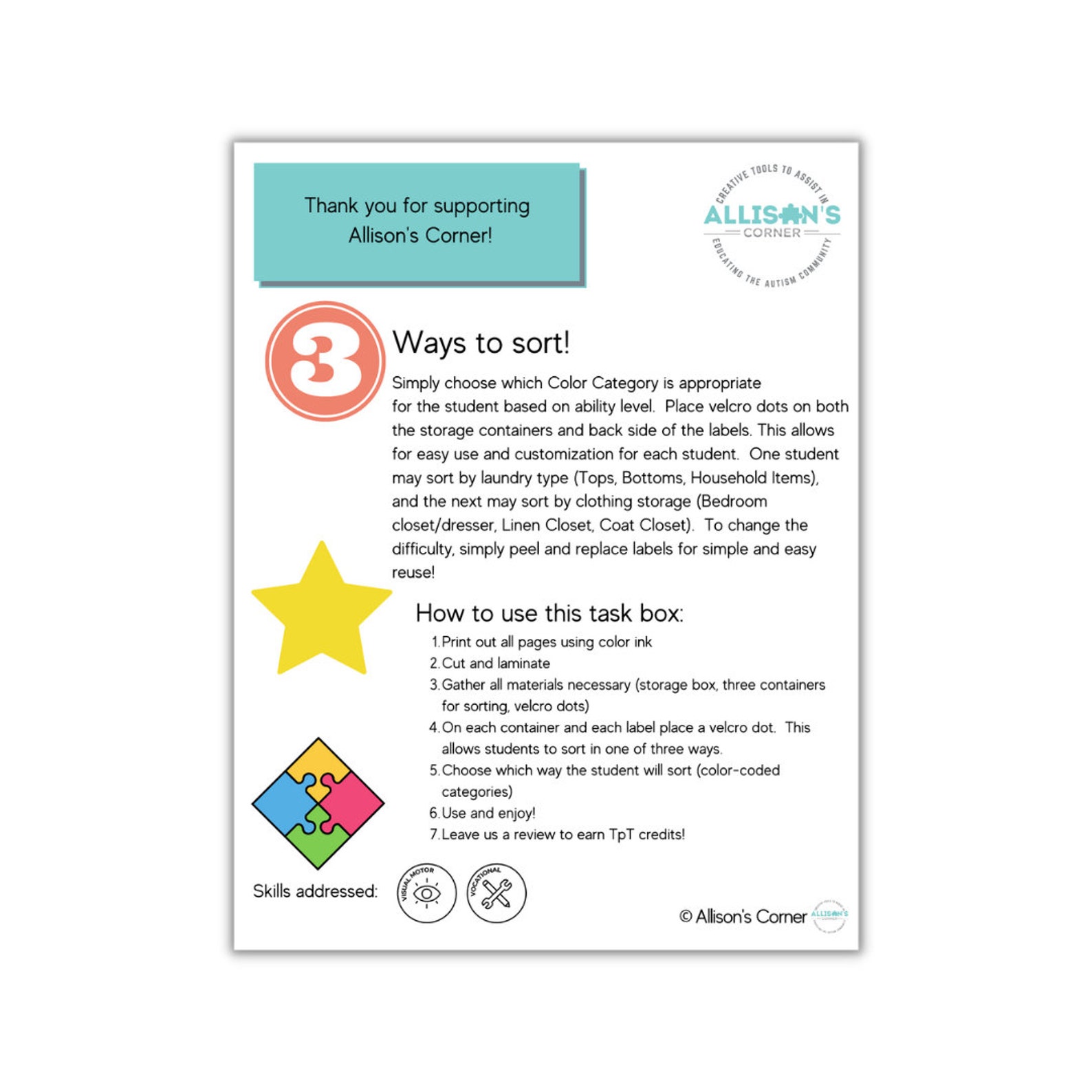 Sorting Laundry: Life Skills Task Box - Digital Download - Etsy