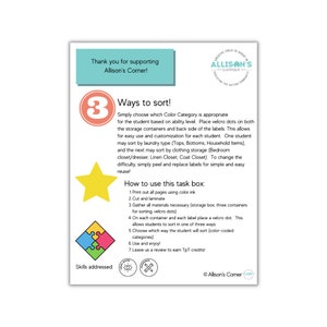 Sorting Laundry: Life Skills Task Box - Digital Download - Etsy