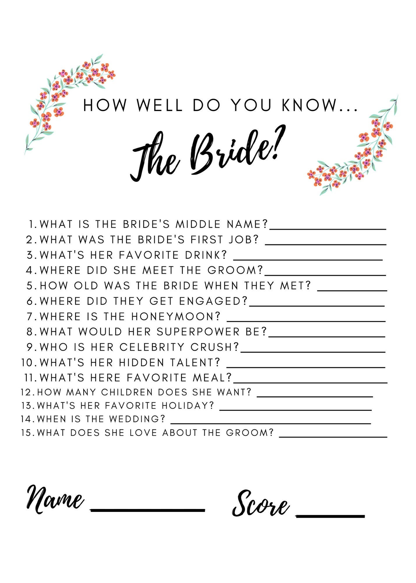 How Well Do You Know... the Bride?? - Bridal Shower Games, Virtual ...