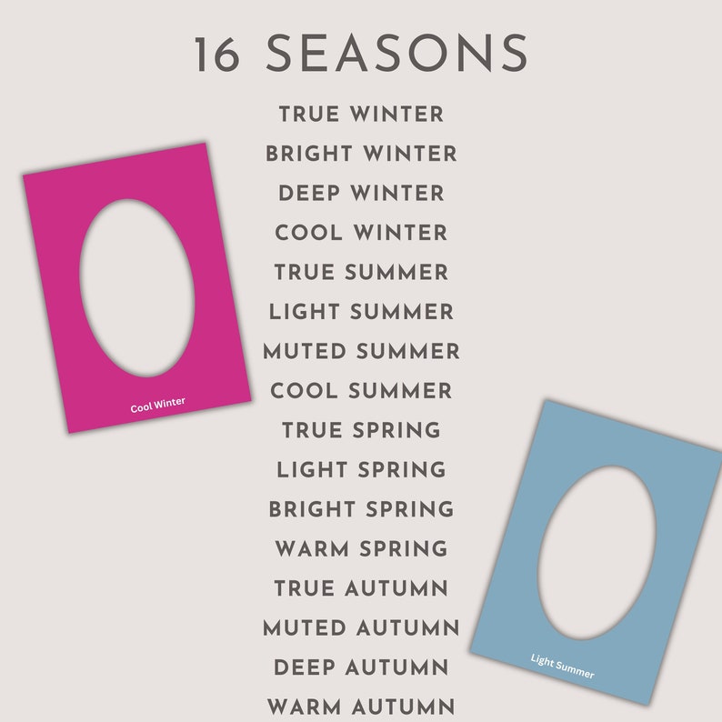 Personal Color Analysis Kit Seasonal Color Face Frames Color Palette 16 ...