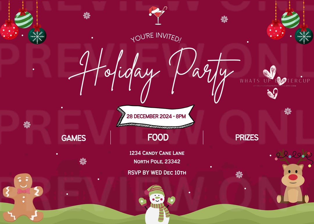 Editable Red Cute Holiday Invite - Etsy