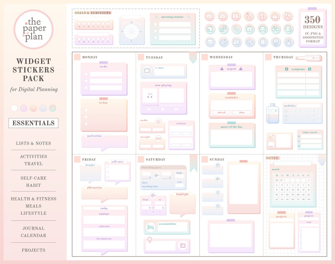 ESSENTIAL Widget Stickers bubblegum for Digital Planning - Etsy