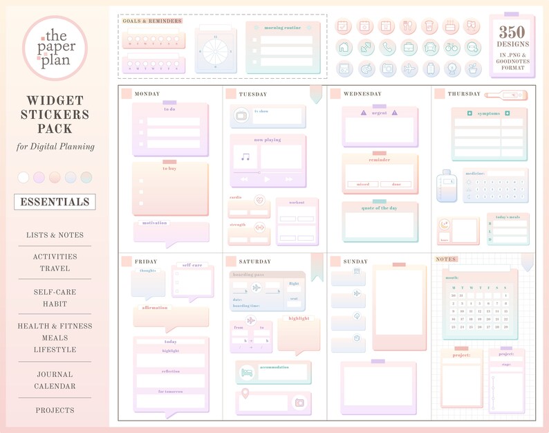 ESSENTIAL Widget Stickers bubblegum for Digital Planning - Etsy