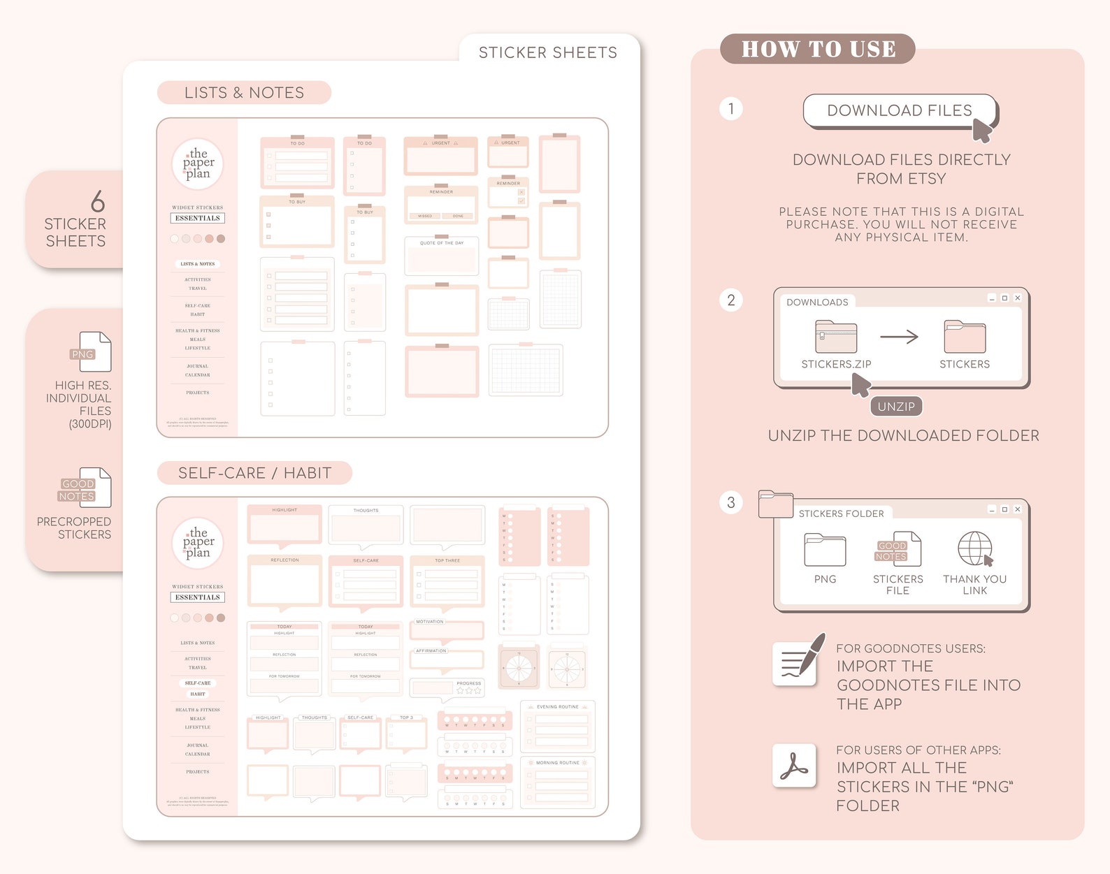 ESSENTIAL Widget Stickers soft Peach for Digital Planning Goodnotes ...