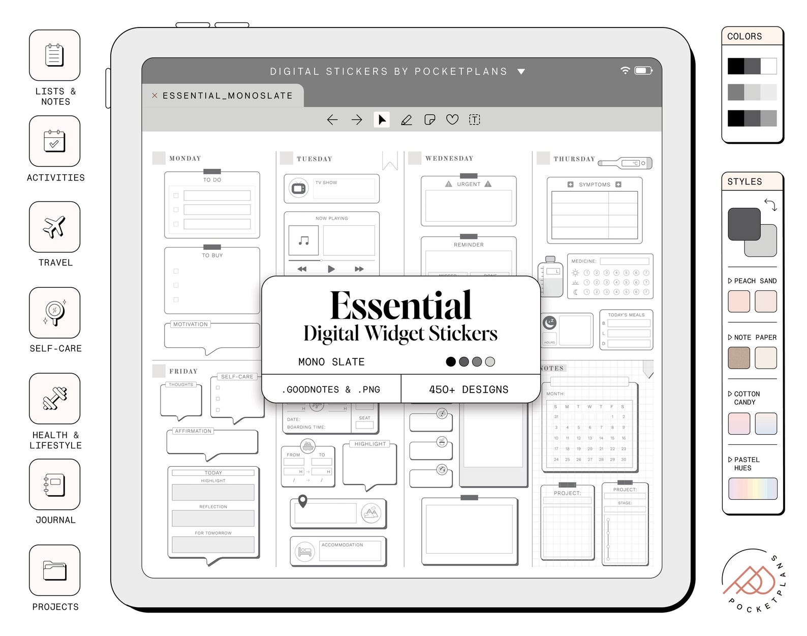 ESSENTIAL Widget Stickers (mono Slate) for Digital Planning | Goodnotes ...