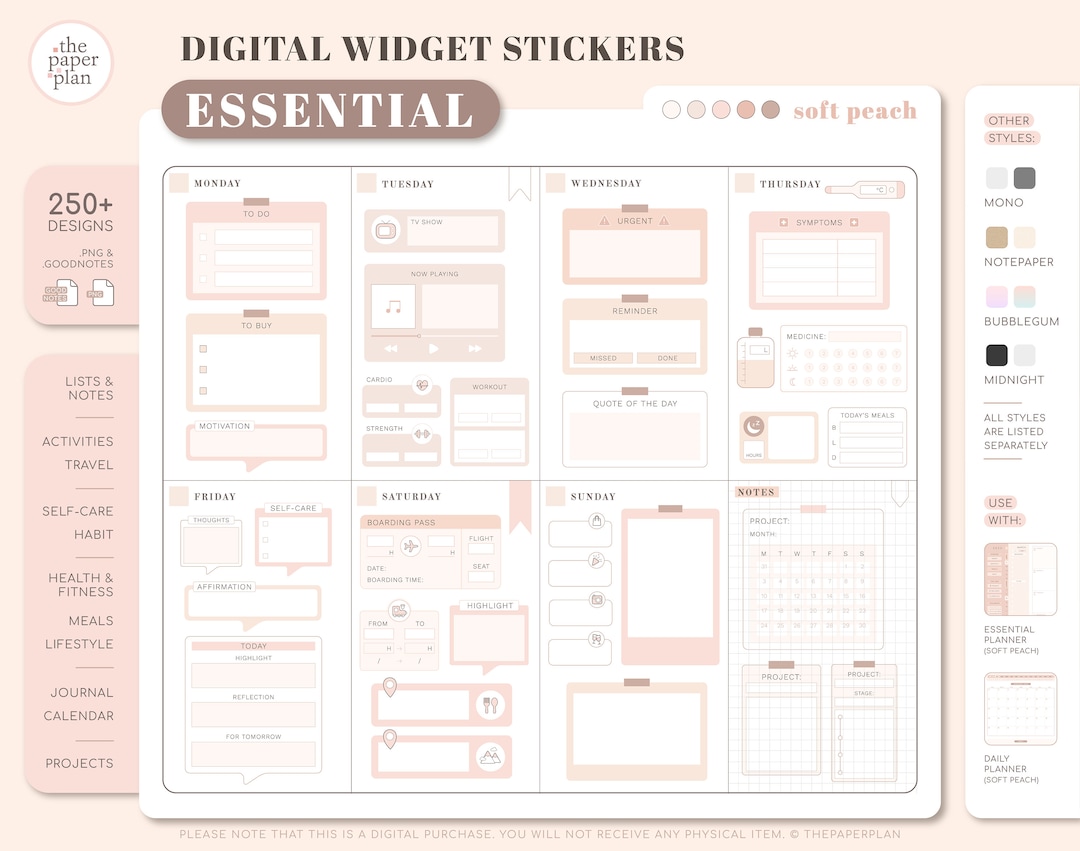 ESSENTIAL Widget Stickers soft Peach for Digital Planning - Etsy