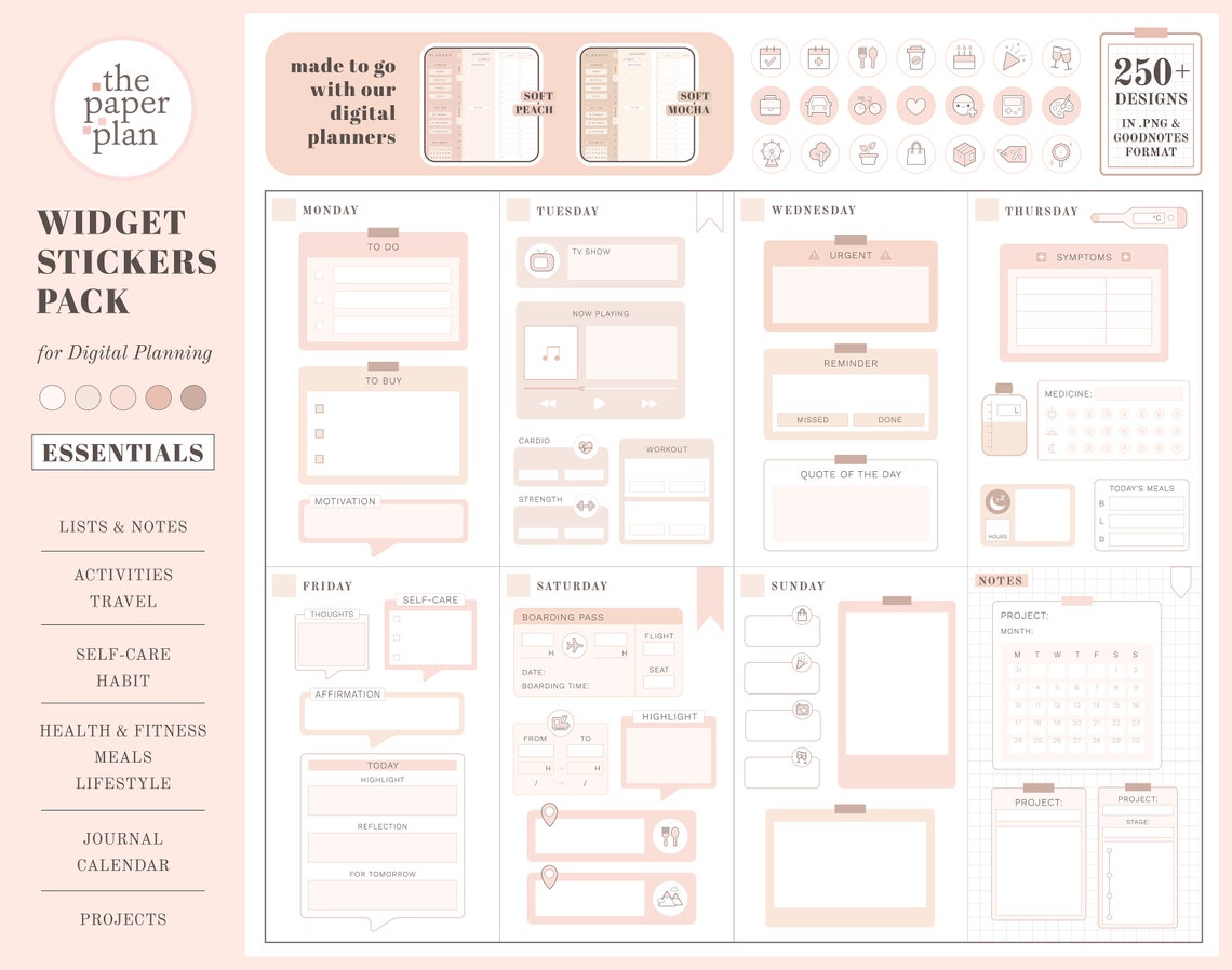 ESSENTIAL Widget Stickers soft Peach for Digital Planning - Etsy