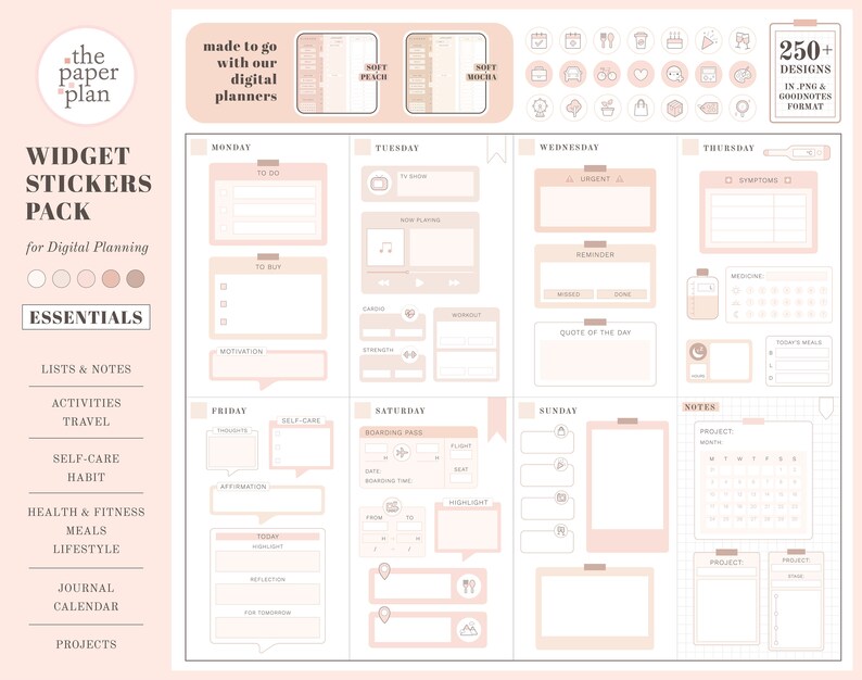 ESSENTIAL Widget Stickers soft Peach for Digital Planning - Etsy