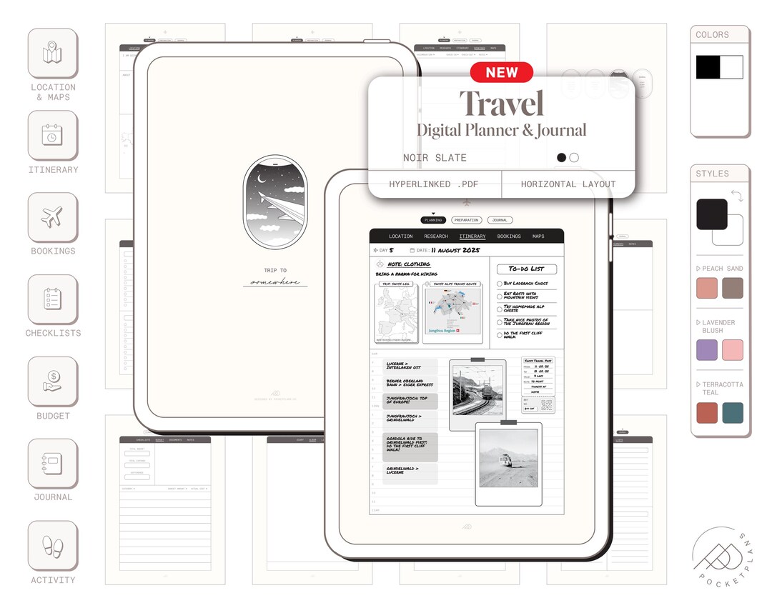 TRAVEL Digital Planner & Journal (noir Slate - Vertical) | Goodnotes ...
