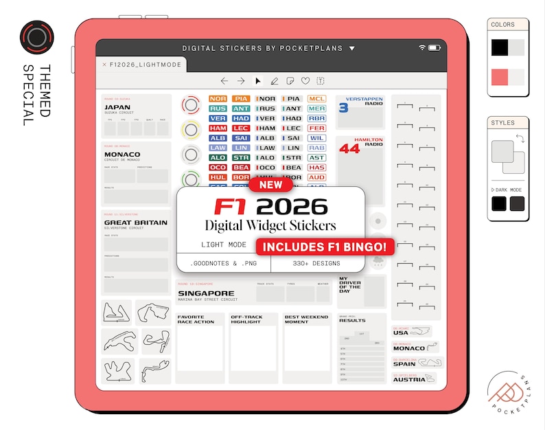 FORMULA 1 2026 Digital Widget Stickers (light Mode) | Goodnotes ...