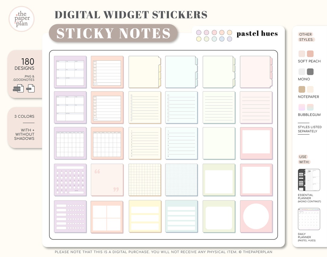 STICKY NOTES Digital Stickers pastel Hues for Digital Planning ...