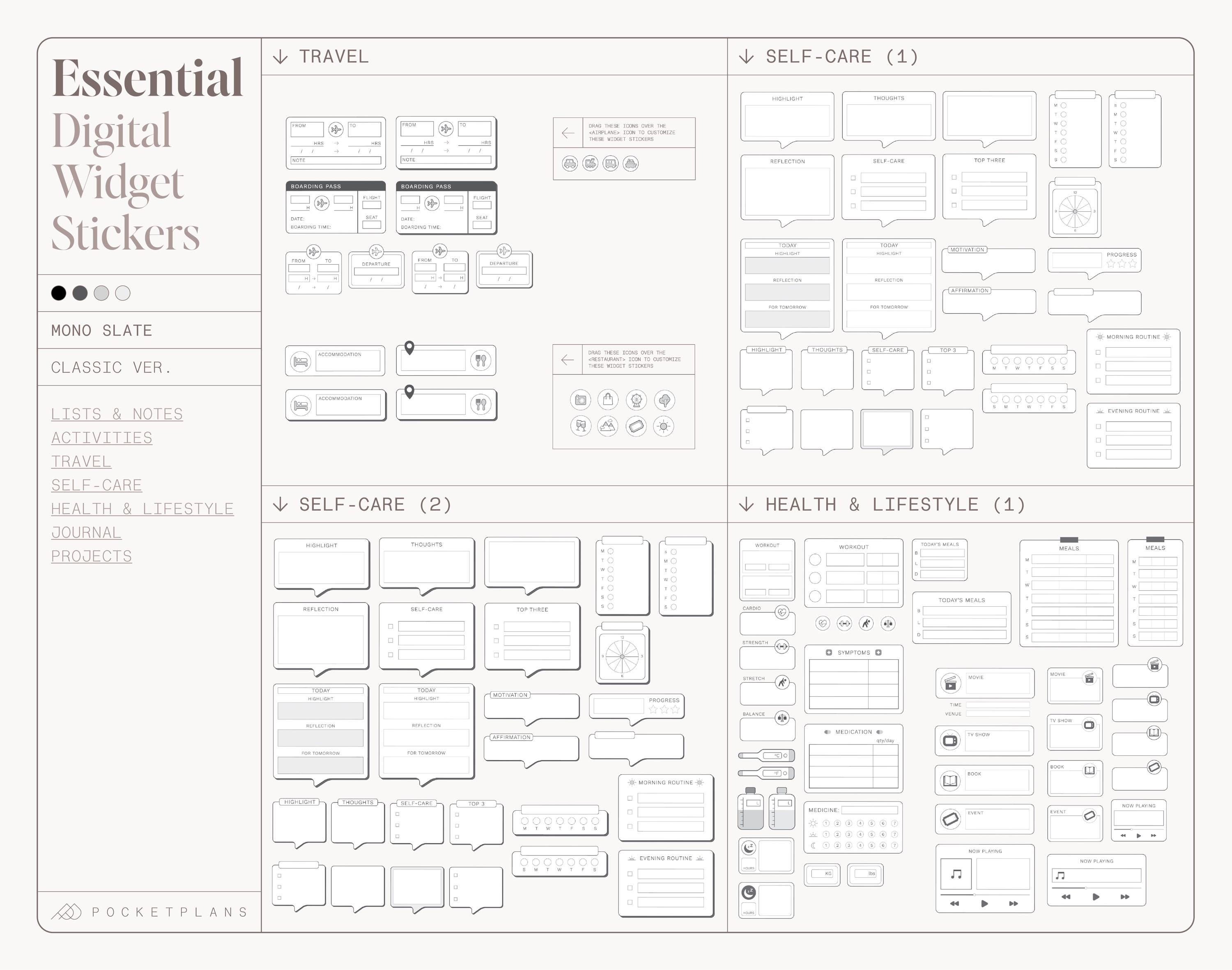 ESSENTIAL Widget Stickers (mono Slate) for Digital Planning | Goodnotes ...