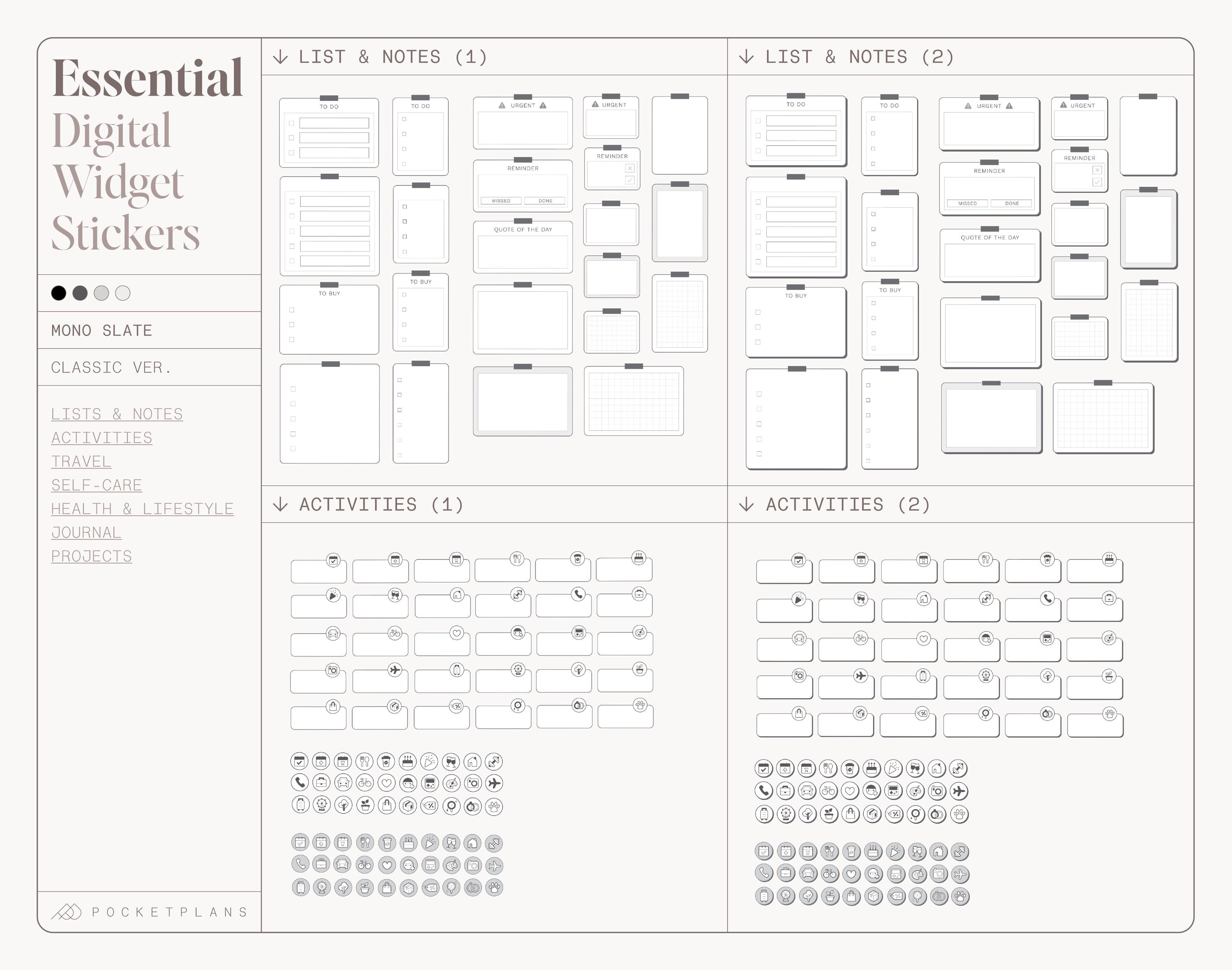 ESSENTIAL Widget Stickers (mono Slate) for Digital Planning | Goodnotes ...