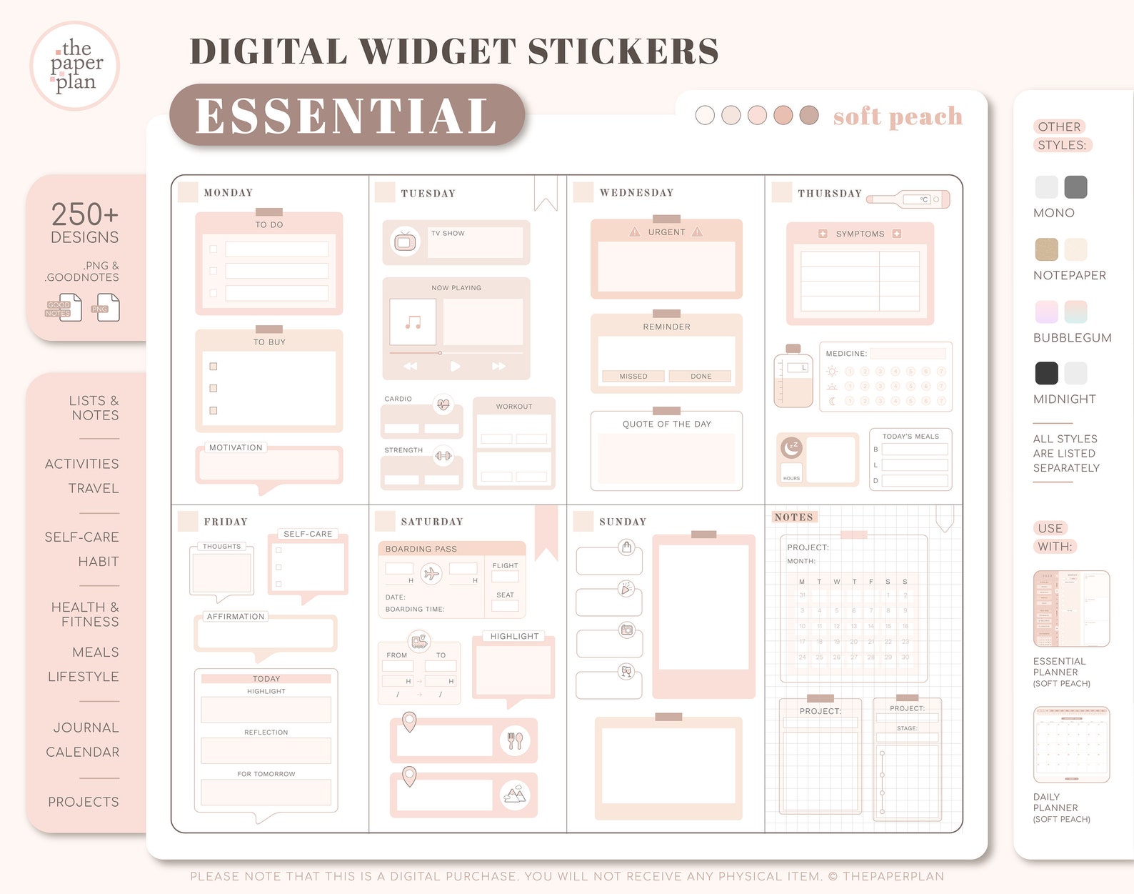 ESSENTIAL Widget Stickers soft Peach for Digital Planning Goodnotes ...