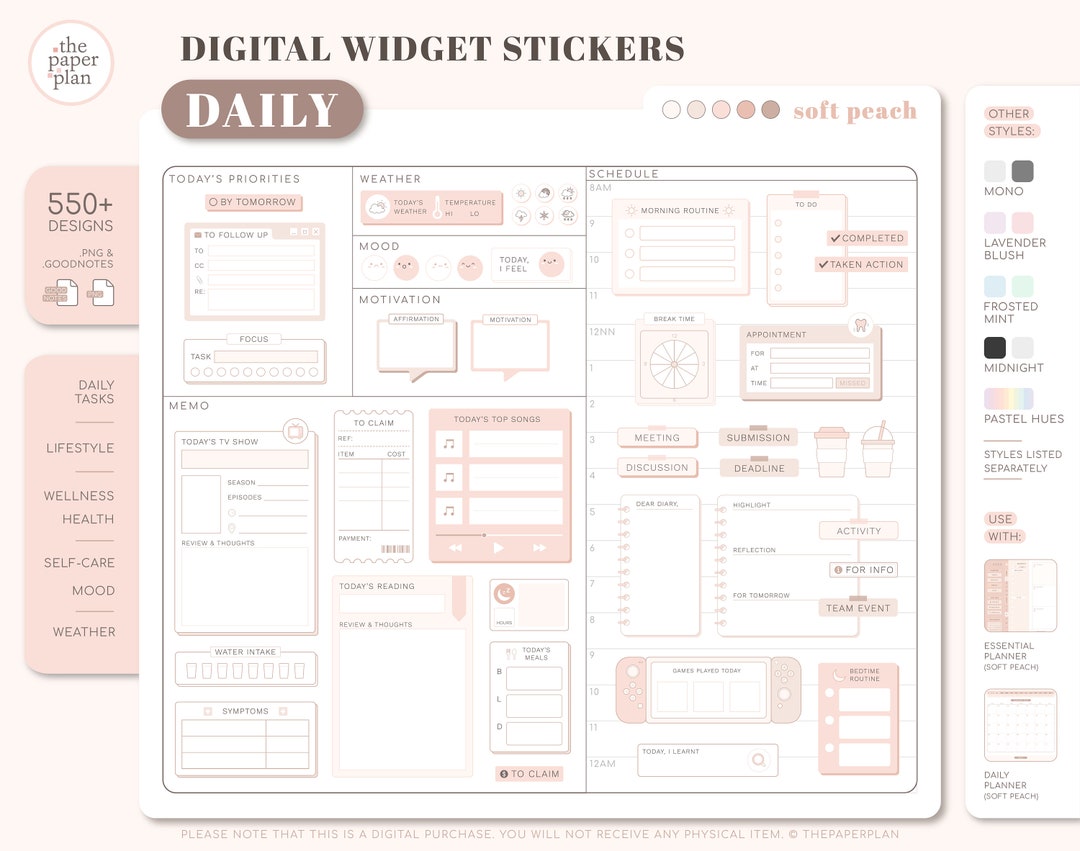 DAILY Widget Stickers soft Peach for Digital Planning - Etsy