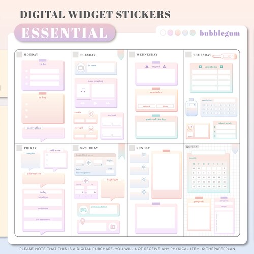 ESSENTIAL Widget Stickers mono for Digital Planning - Etsy
