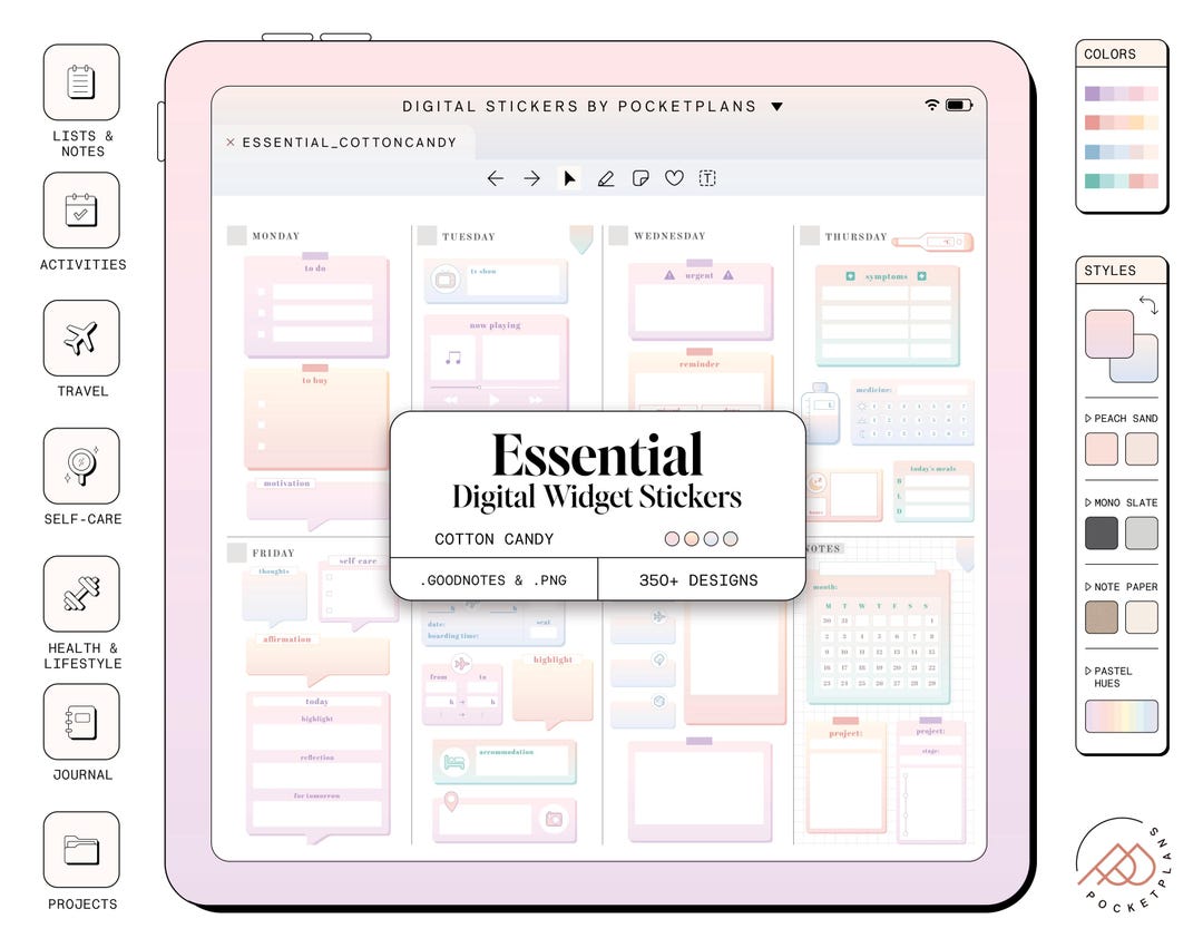 ESSENTIAL Widget Stickers (cotton Candy) for Digital Planning ...