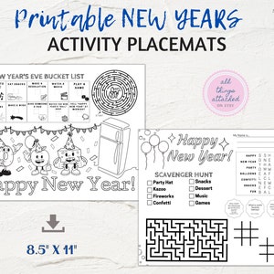 New Years Placemats | Printable Kids Activity Mat | New Year's Eve ...